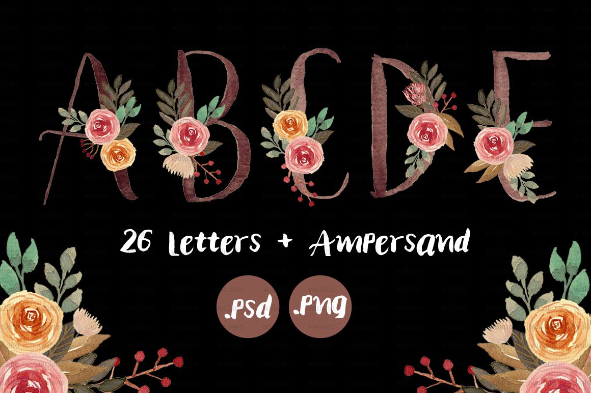 Floral Monogram Letters (23251) | Illustrations | Design Bundles