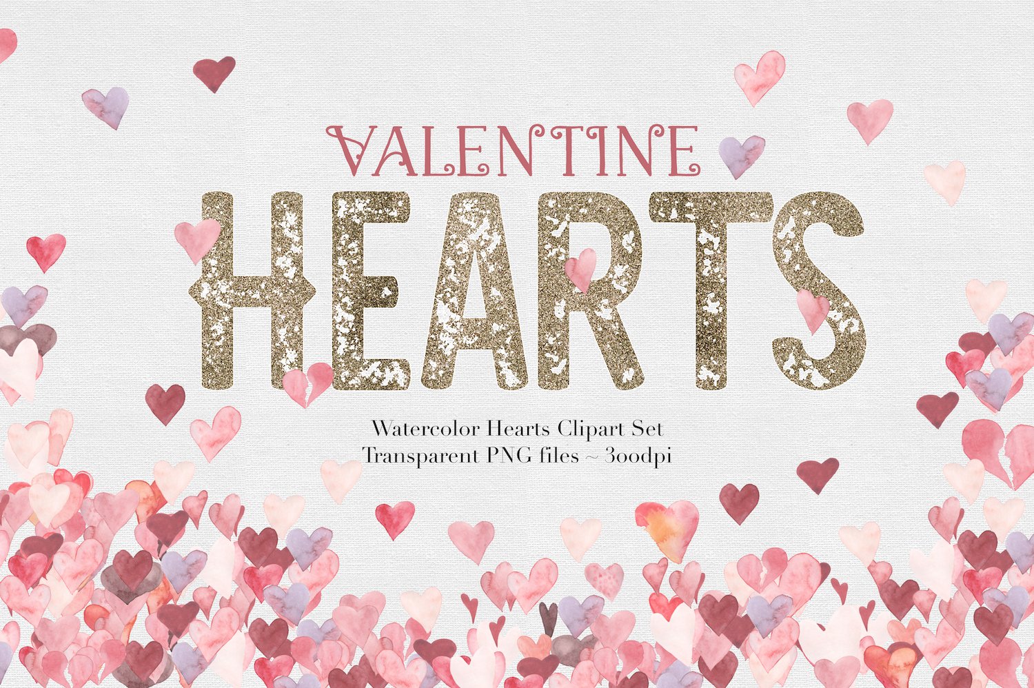 Watercolor Valentine Hearts (8429) | Illustrations | Design Bundles