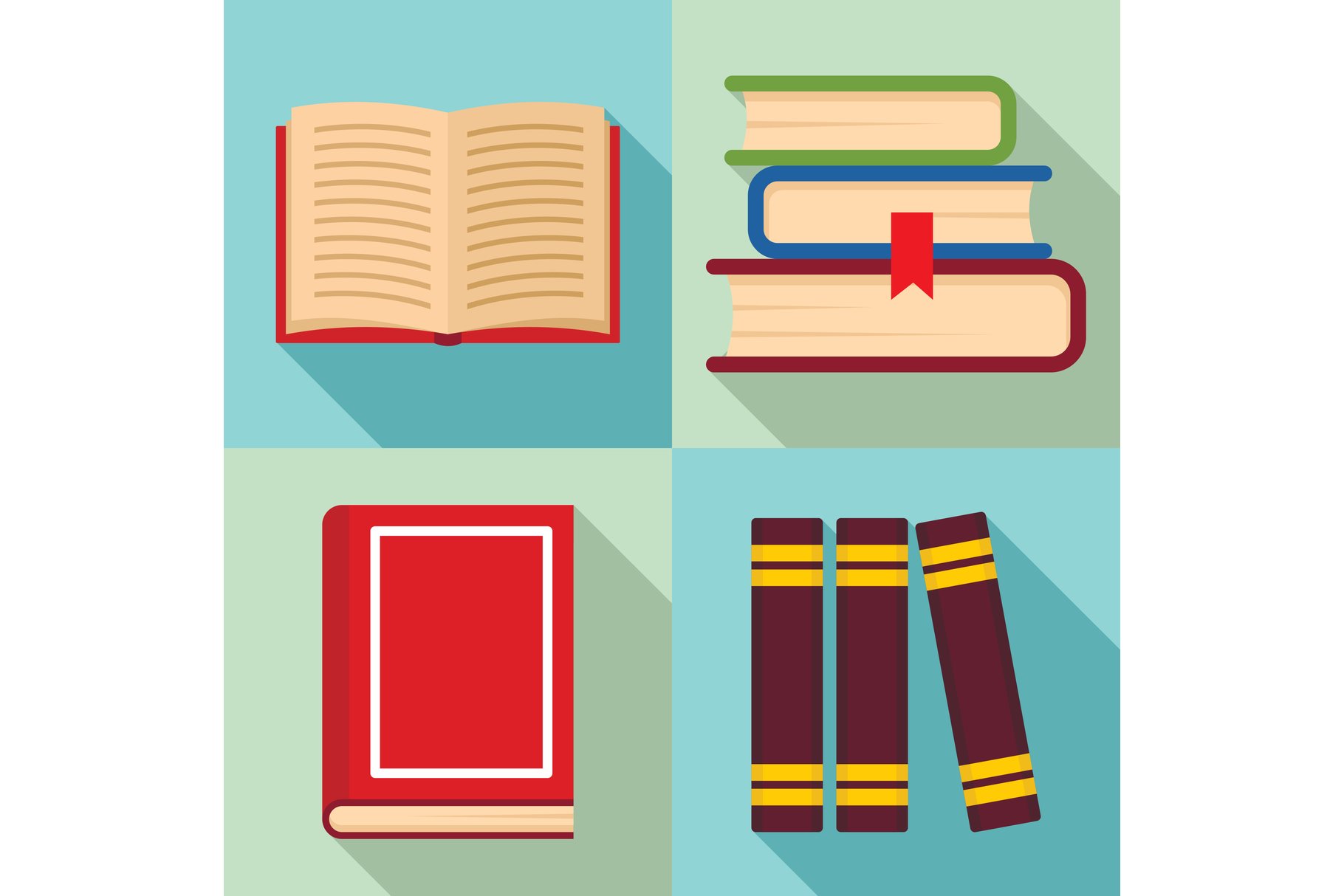Library books icon set, flat style (549759) | Illustrations | Design ...