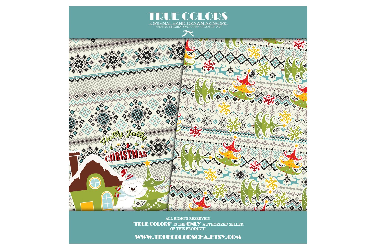 North Pole Christmas Digital Paper Pack Teddy Bear Digital P (188054 ...