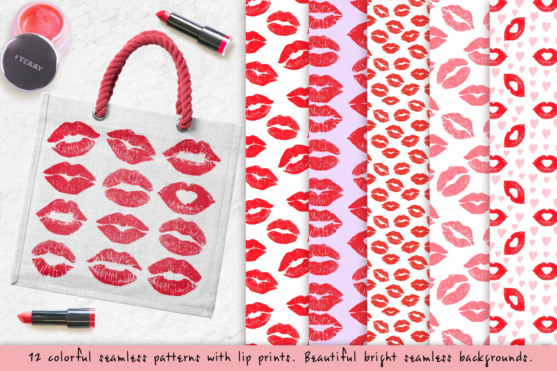 Lips lipstick kisses set. Lipstick kiss print. (1022661) | Elements ...