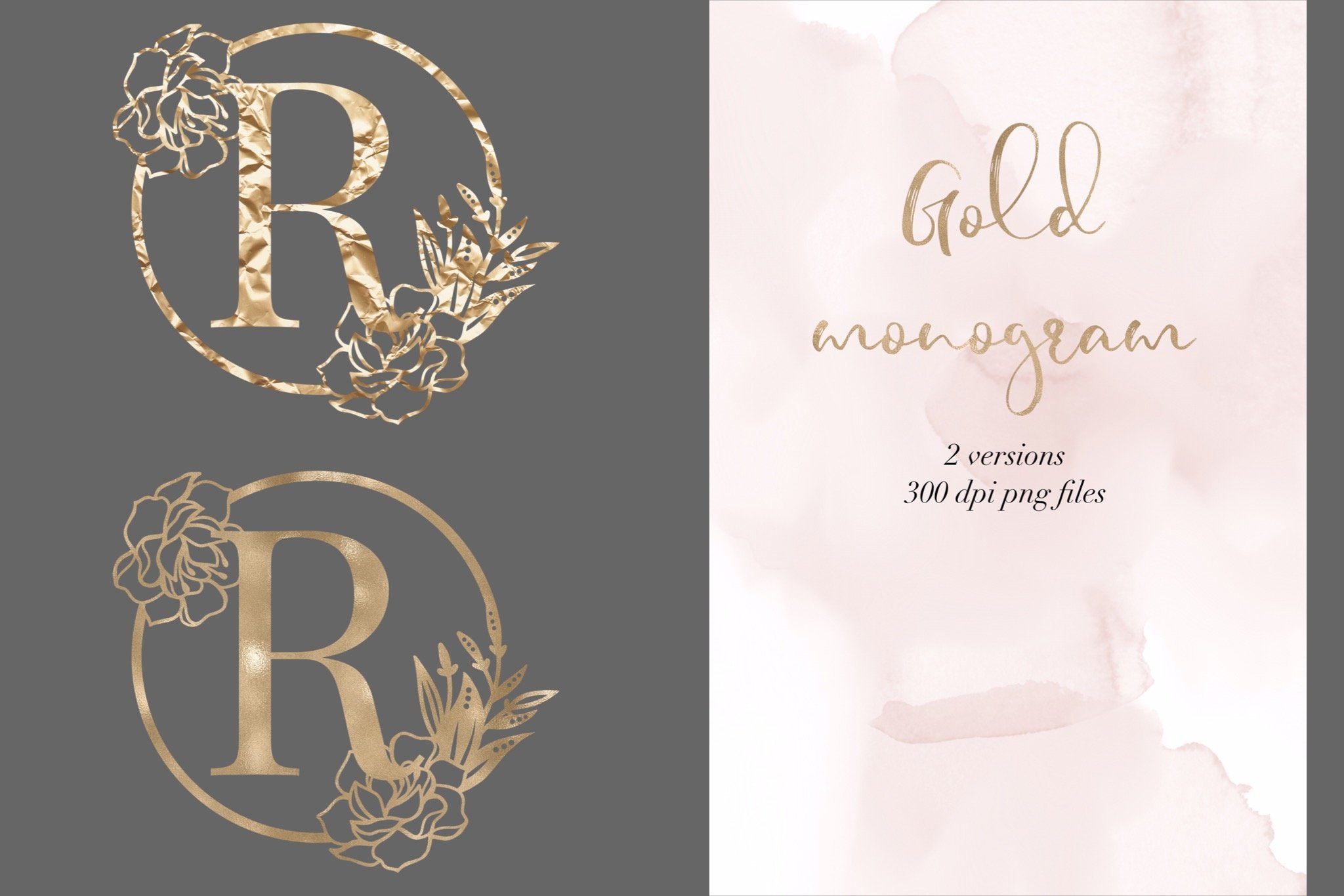 Letter R peony gold monogram, gold monogram transparent PNG (569043 ...