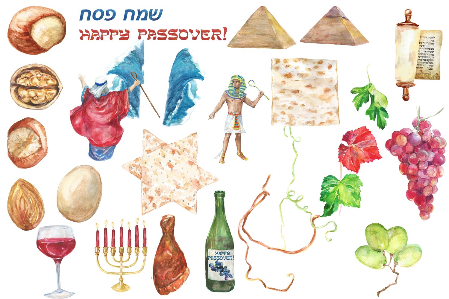 Watercolor Happy Passover digital clip art (67540) | Illustrations ...