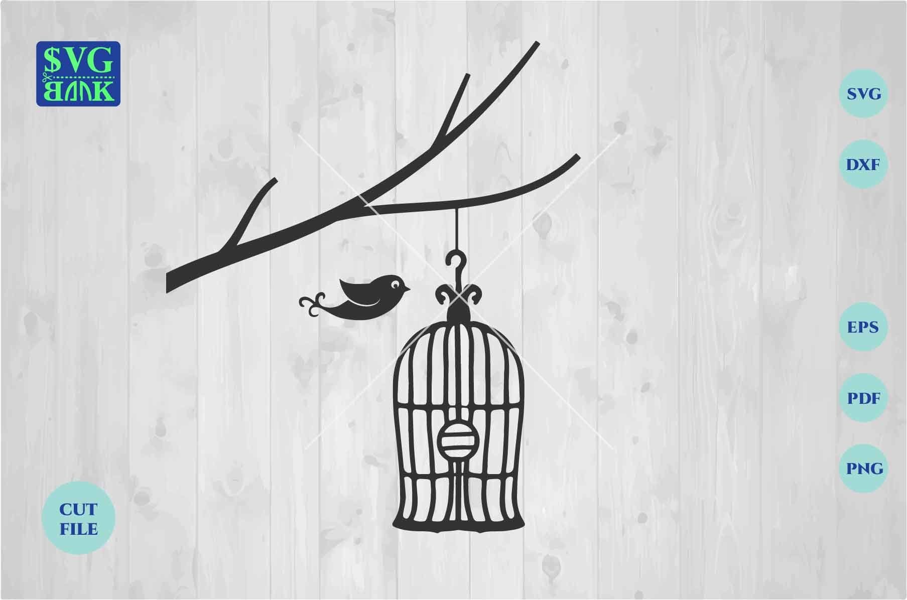 birds and birdcage svg, birdcage bellow the branch cut file (906642 ...