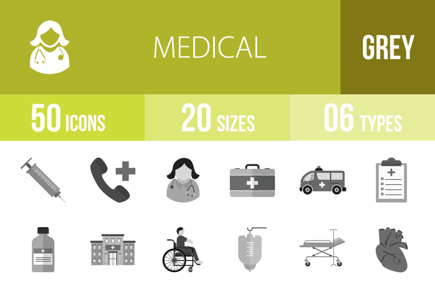 50 Medical Greyscale Icons (282211) | Icons | Design Bundles