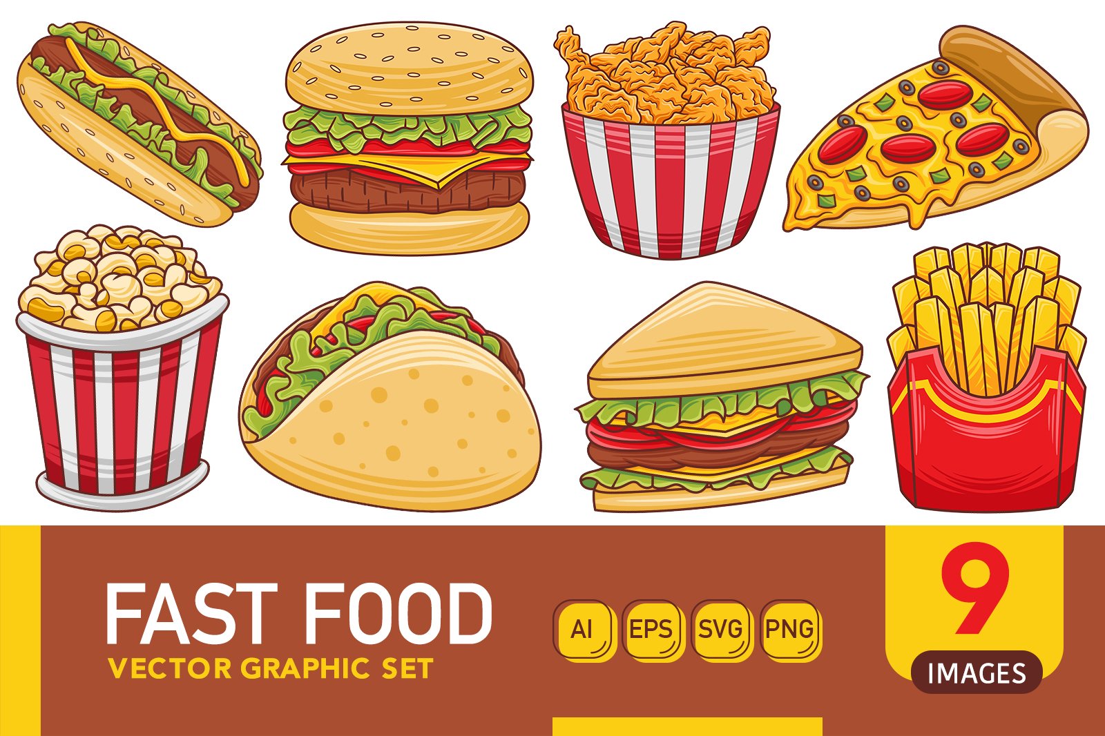 Fast Food Vector Graphic Set (1277915) | Vectors | Design Bundles