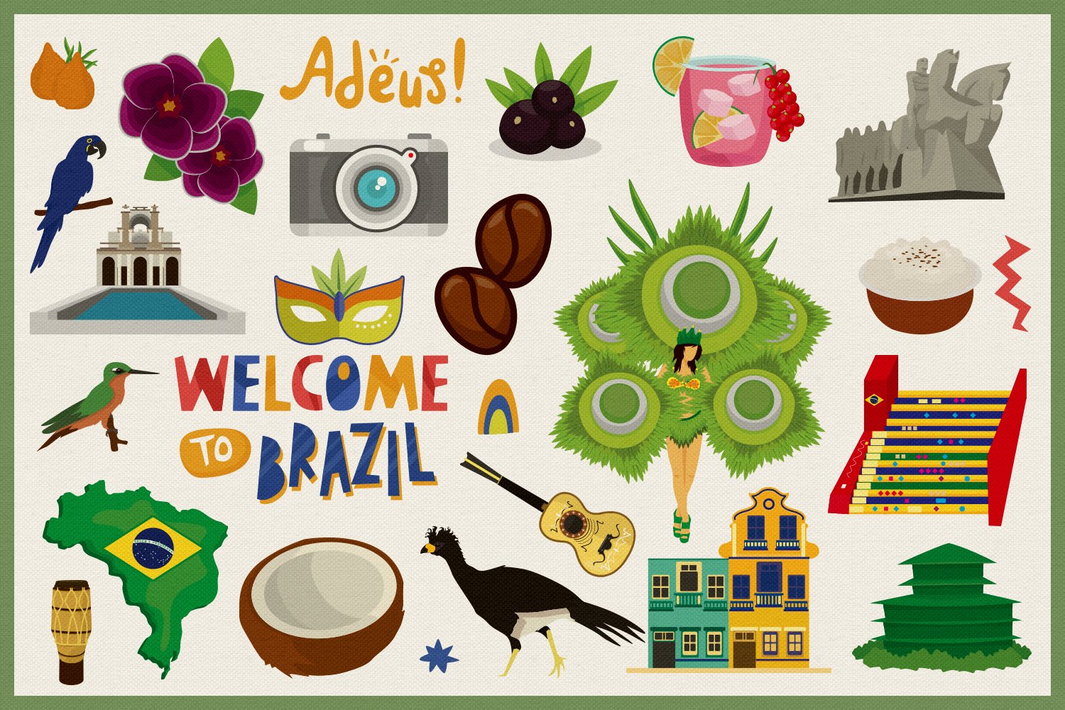 Welcome To Brazil Vector Clipart and Seamless Pattern