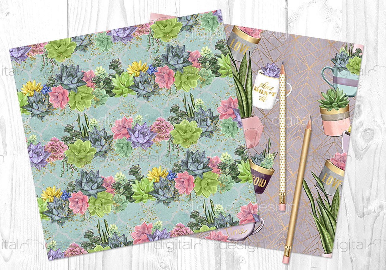 Succulent Plants - Digital Pattern (382312) | Patterns | Design Bundles