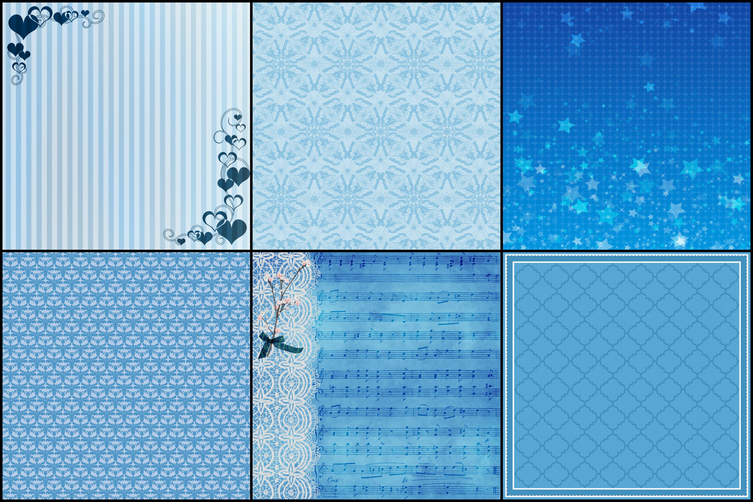 Blue Variety Digital Paper Pack (580819) | Patterns | Design Bundles