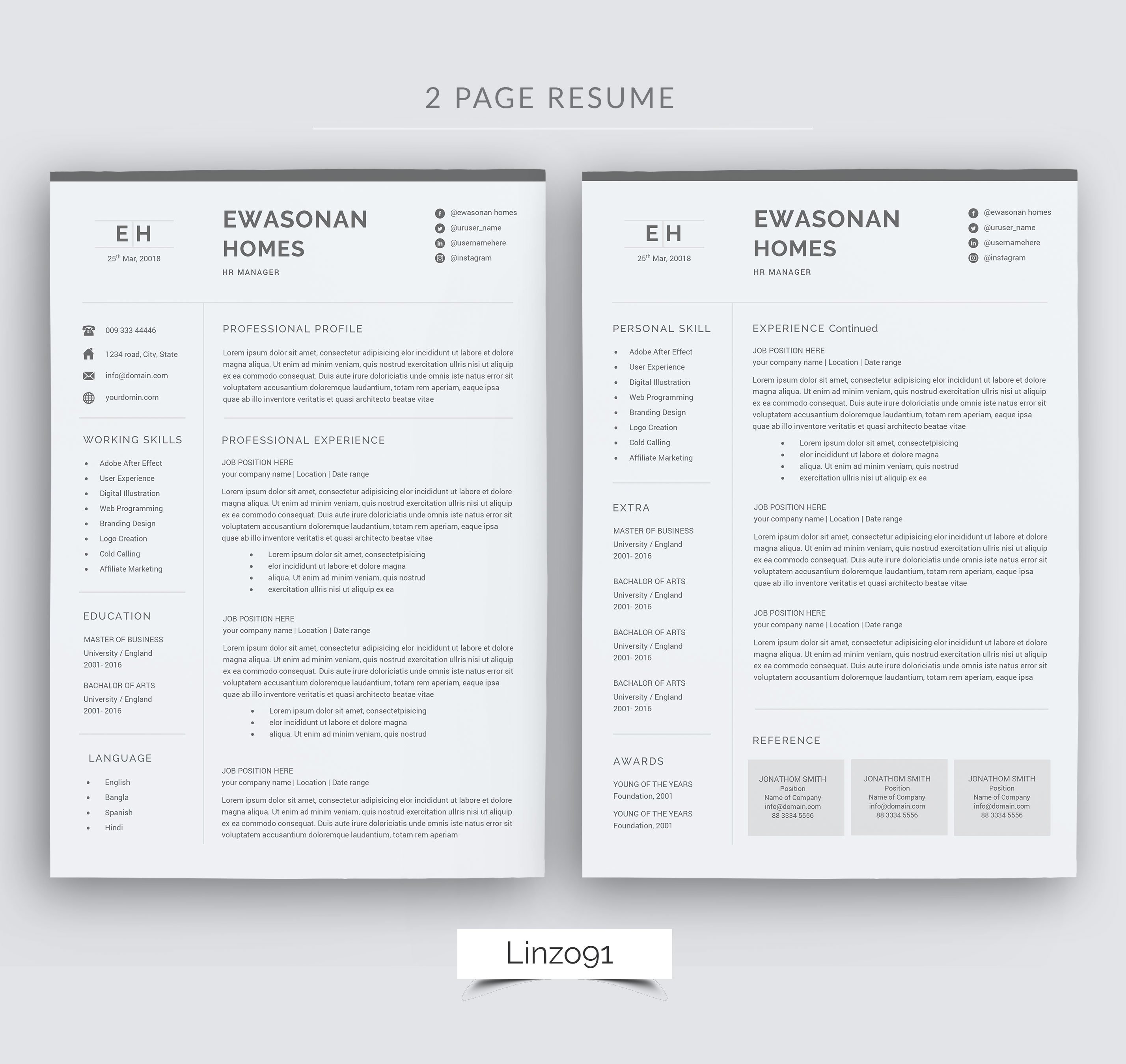 Cv Template 3 Pages Free Resume Templates