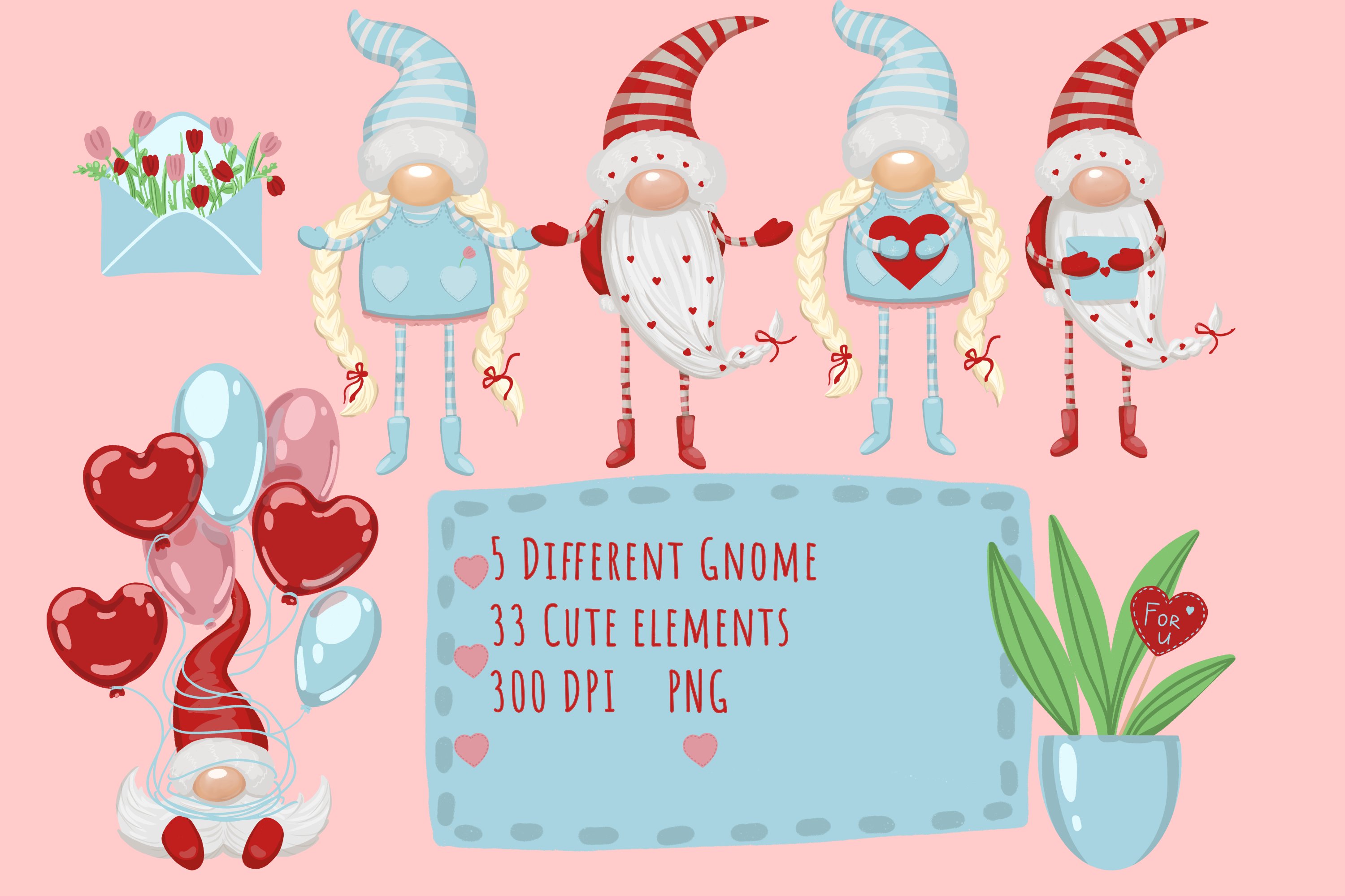 Valentine Gnome Clipart, Nordic Gnomes, Love clipart, PNG (1101004 ...