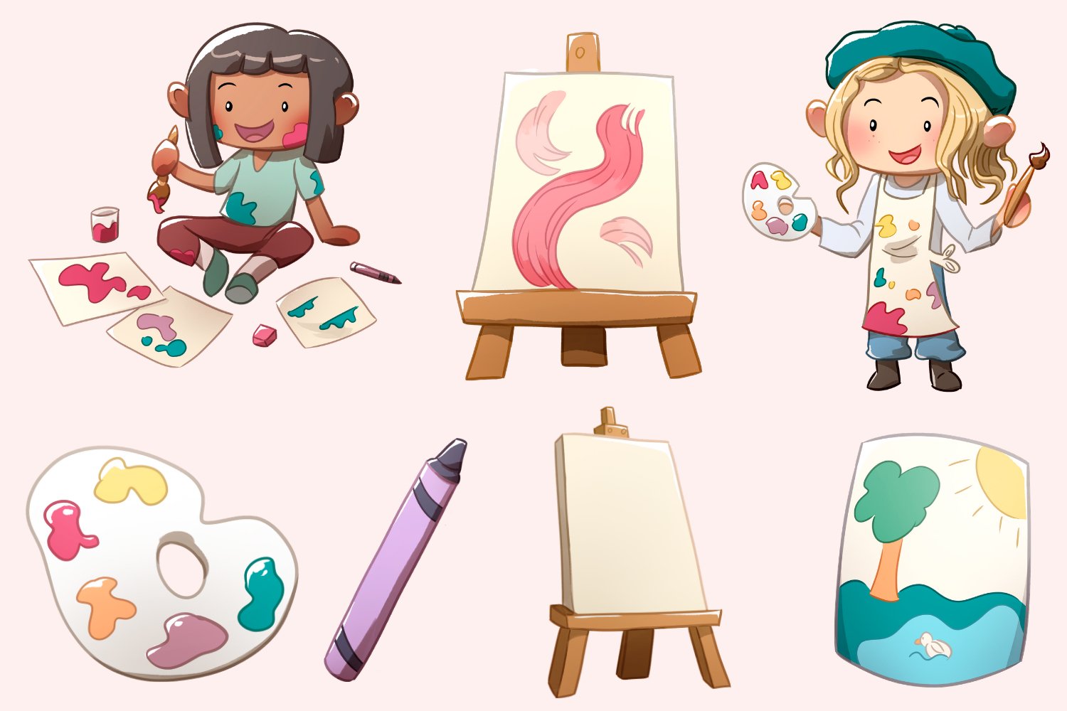 Artist Girls Clip Art Collection (540800) | Illustrations | Design Bundles