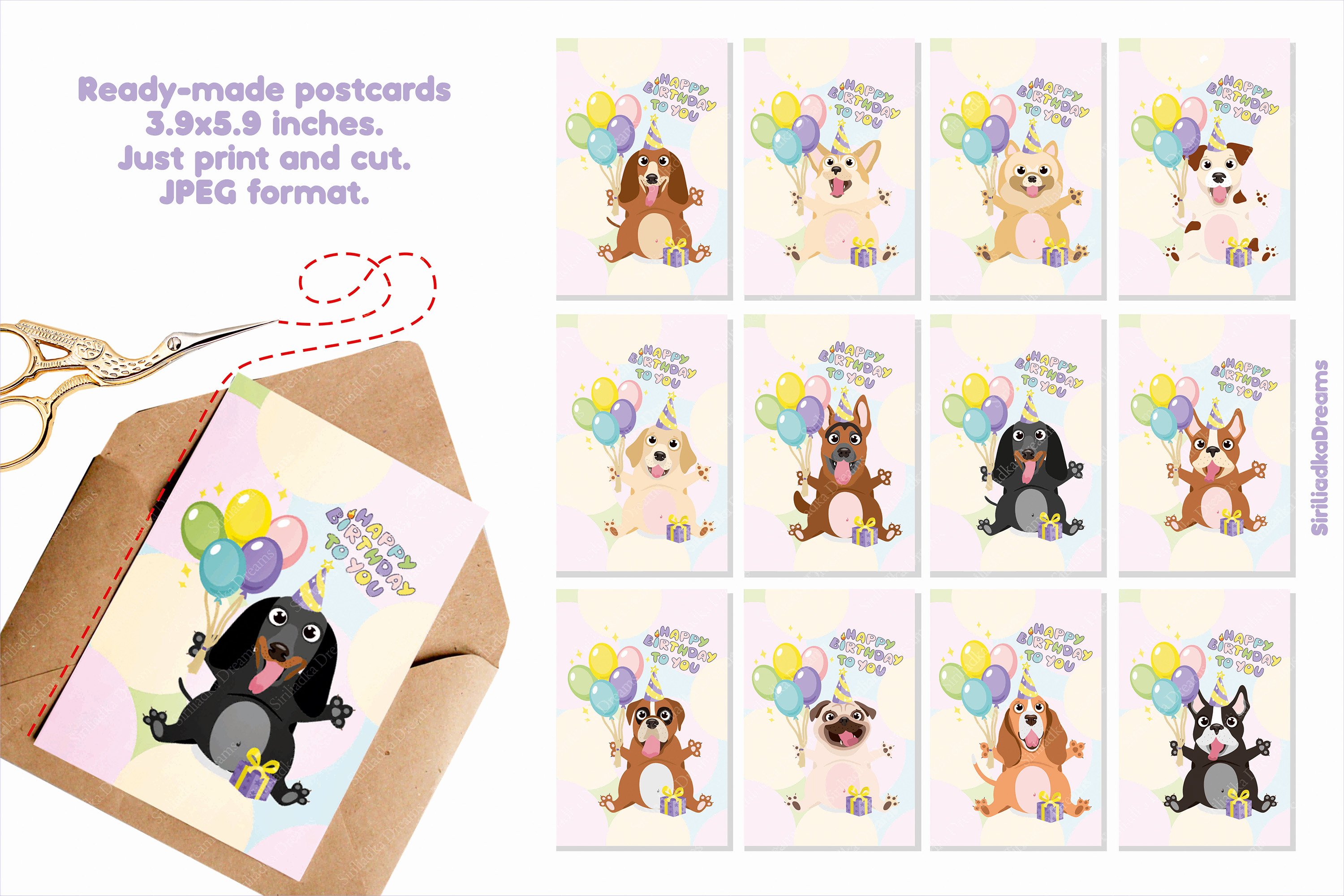 Happy birthday dogs, dog clipart, lovers gift (1147831) | Illustrations ...