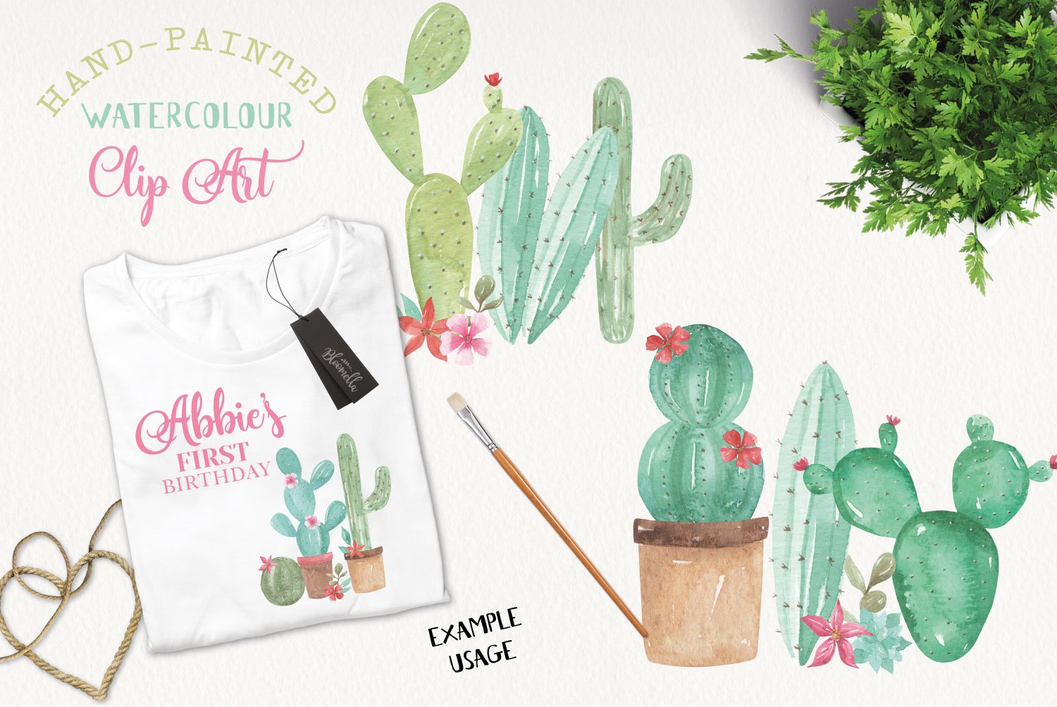 Cactus 8 Bouquets Watercolor Floral Succulents Leaves Cacti