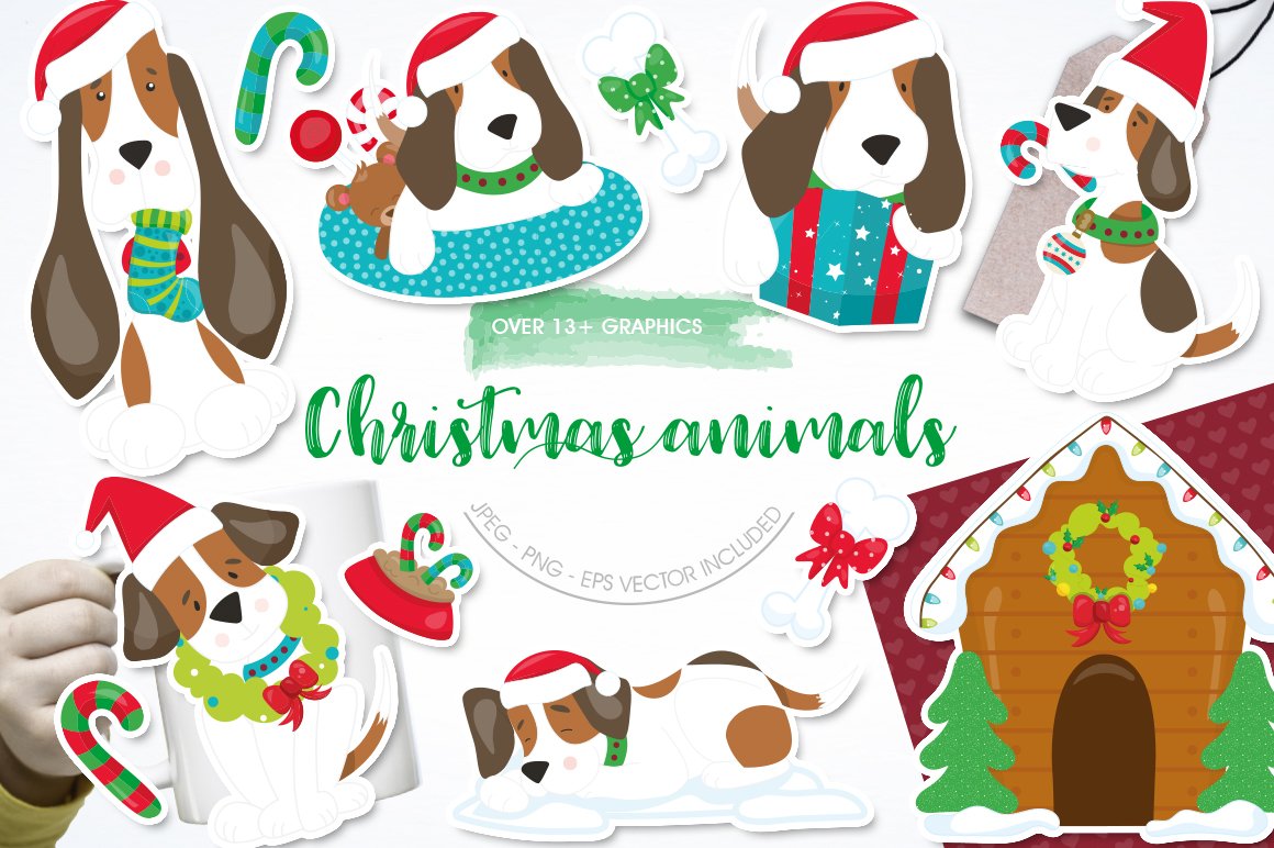 Christmas dogs and pets Graphics and illustrations