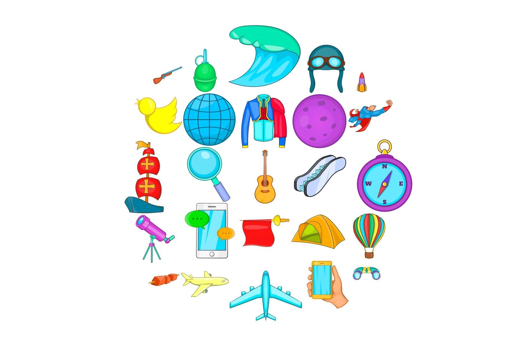 Exploration icons set, cartoon style (508963) | Icons | Design Bundles