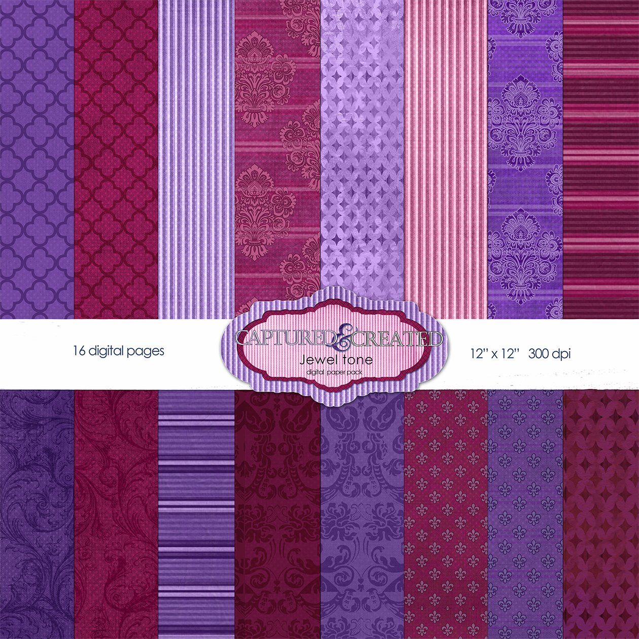 Jewel Tone Paper Pack- 16 (101471) | Backgrounds | Design Bundles