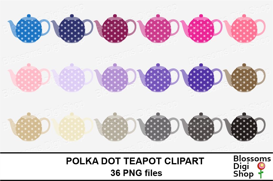 Polka Dot Teapot Clipart (141418) | Stickers | Design Bundles