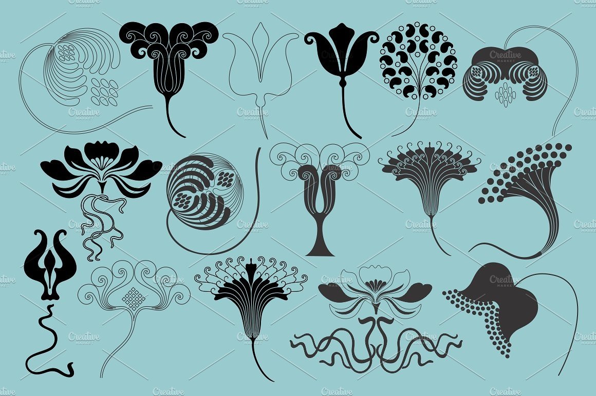 Jugendstil Flowers Collection (37174) | Decorations | Design Bundles
