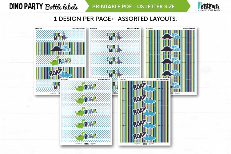 Dino party bottle labels, printable PDF, dino Birthday party (411784 ...