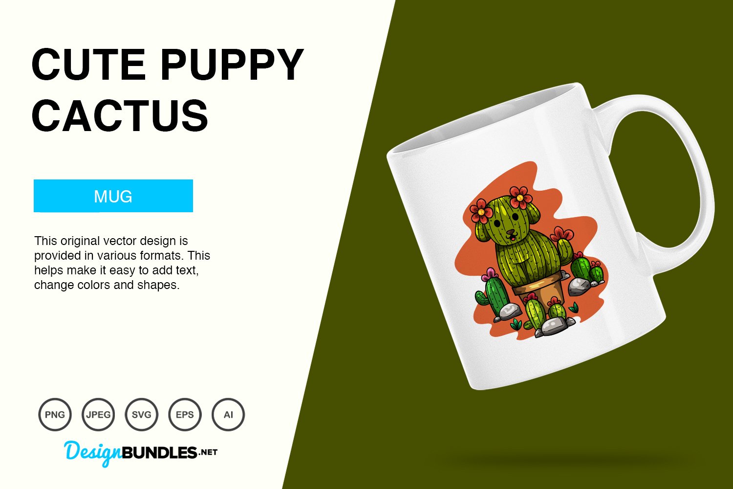 Cute Puppy Cactus Vector Illustration