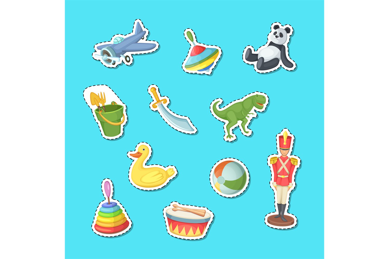 Vector cartoon children toys stickers set illustration (873881 ...