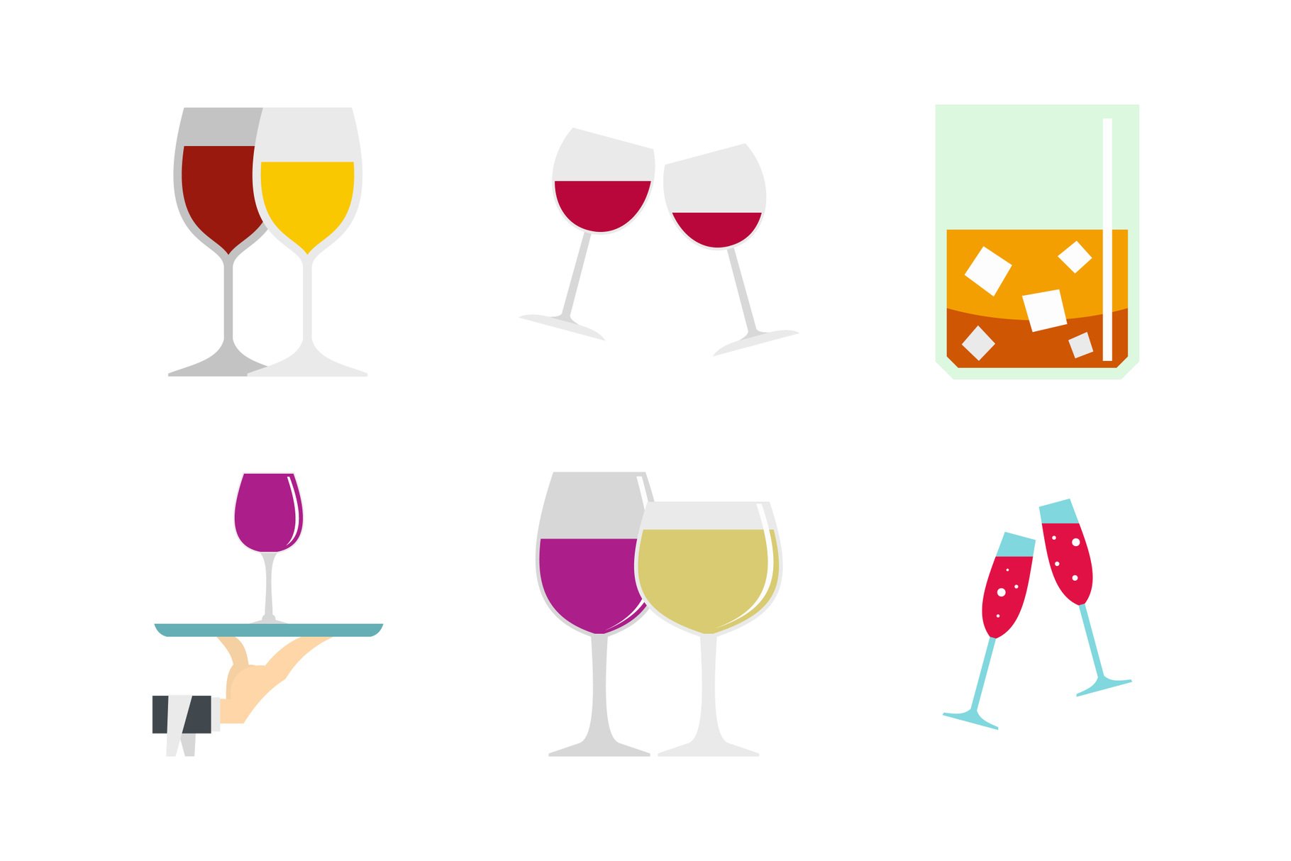 Glass icon set, flat style (417206) | Icons | Design Bundles