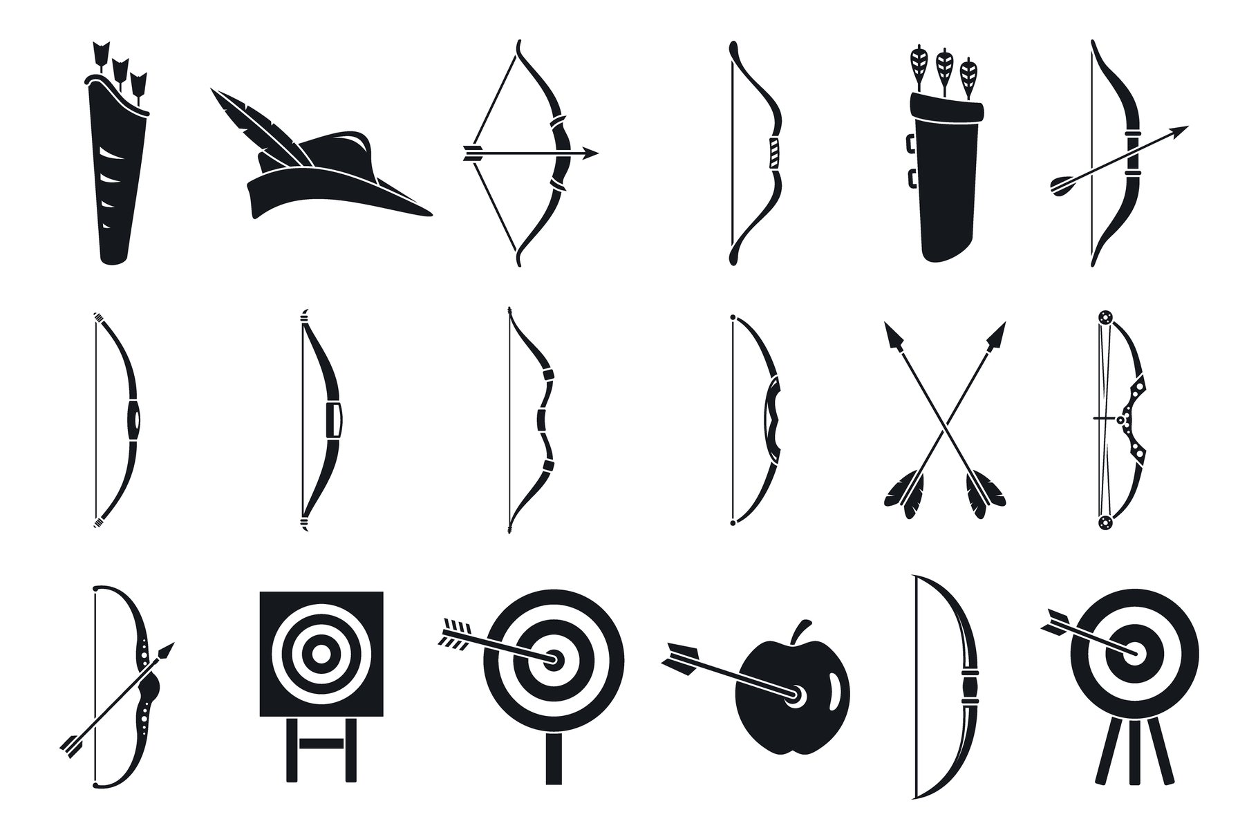 Archery sport icons set, simple style (550157) | Illustrations | Design ...