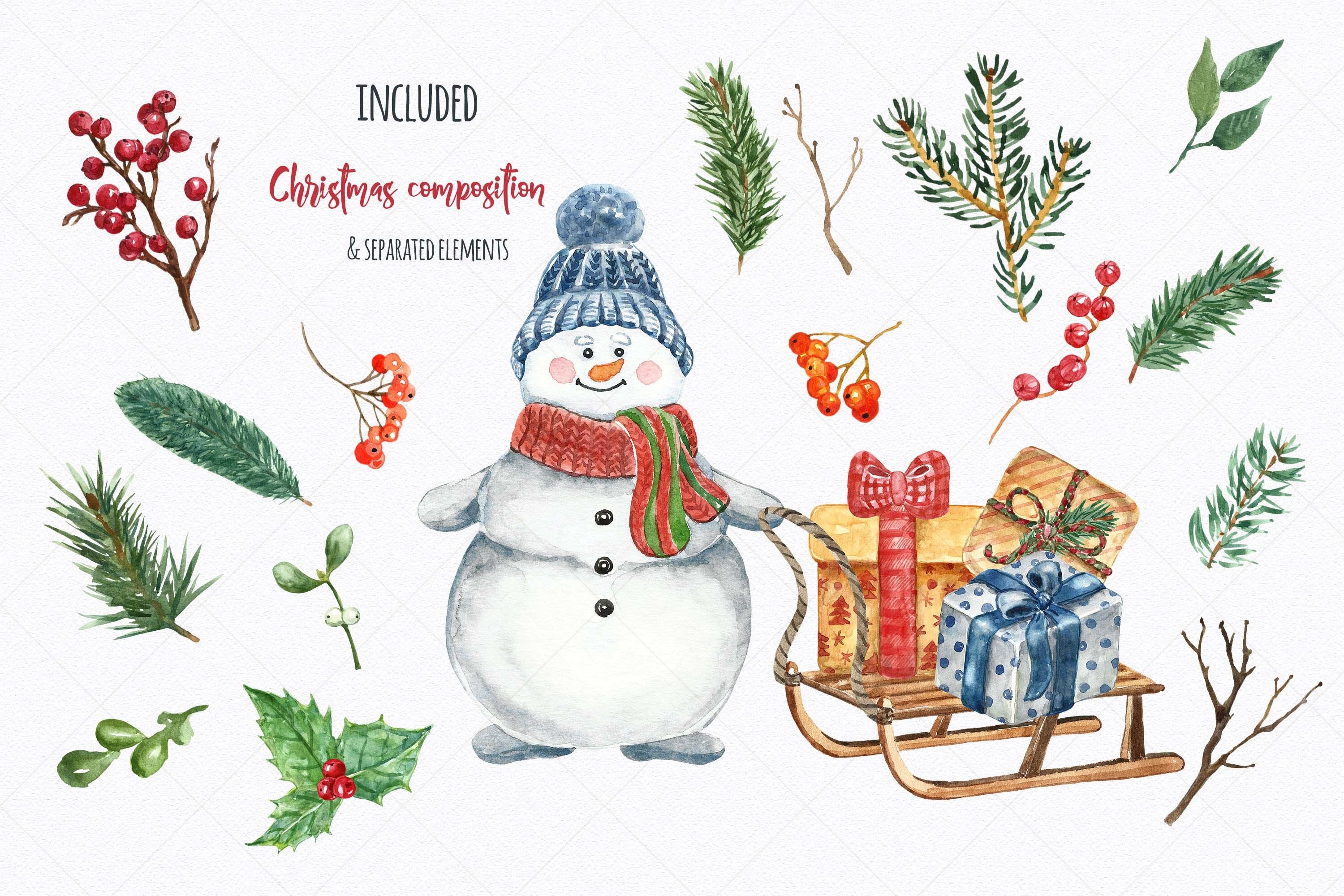 Watercolor Snowman Clipart Winter Christmas Tree (1023054 ...