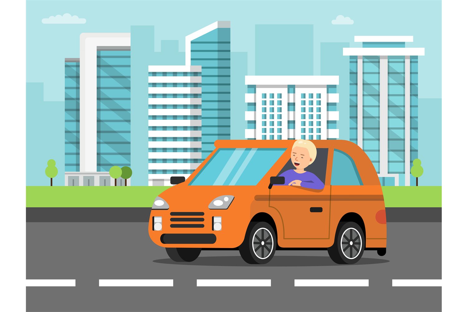 Urban landscape with car and driver (826188) | Illustrations | Design ...