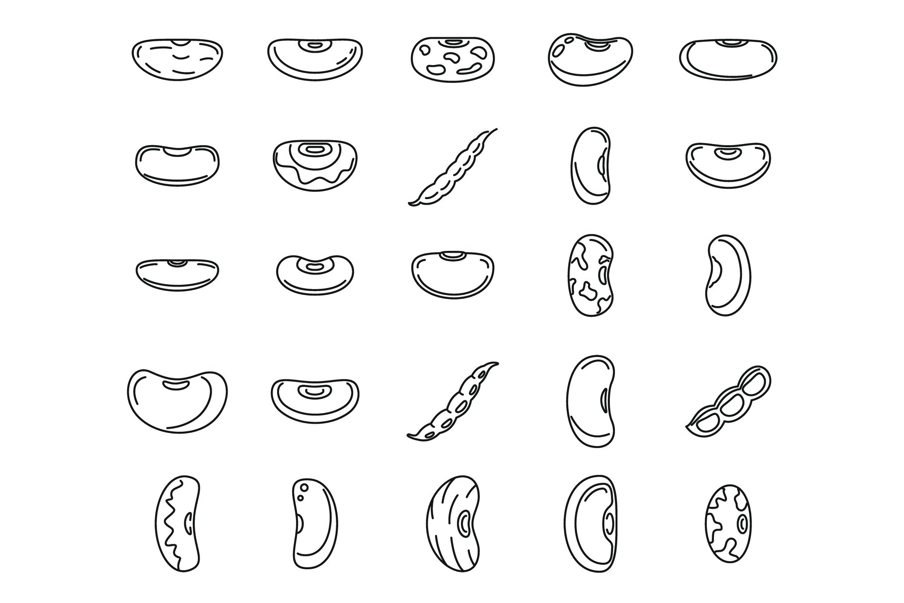 Legume kidney bean icons set, outline style (570859) | Illustrations ...