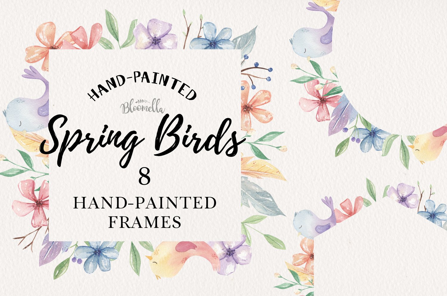 Spring Birds Easter Flower Flowers 8 Frames Watercolors