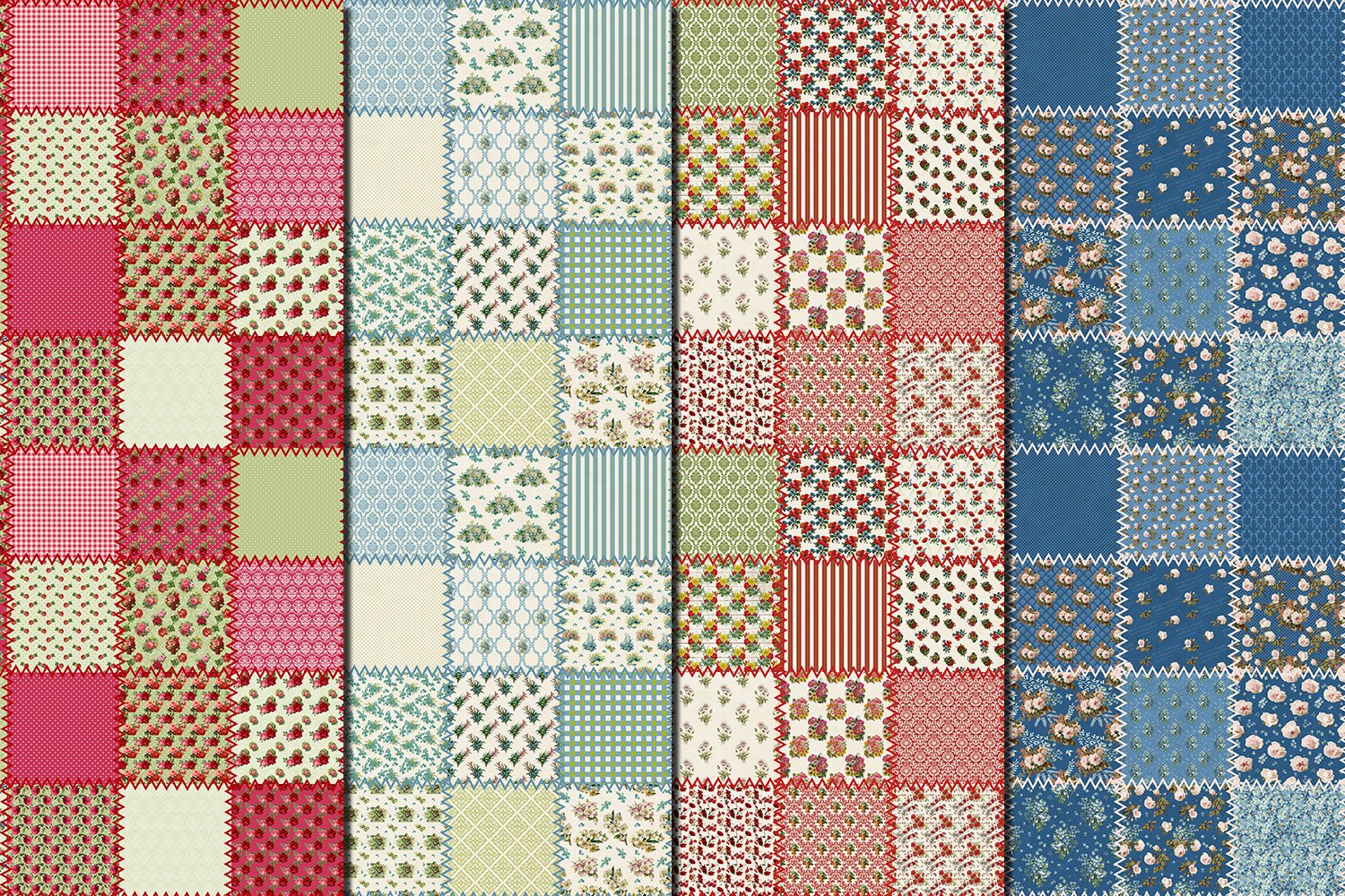 Patchwork seamless patterns (210036) | Patterns | Design Bundles