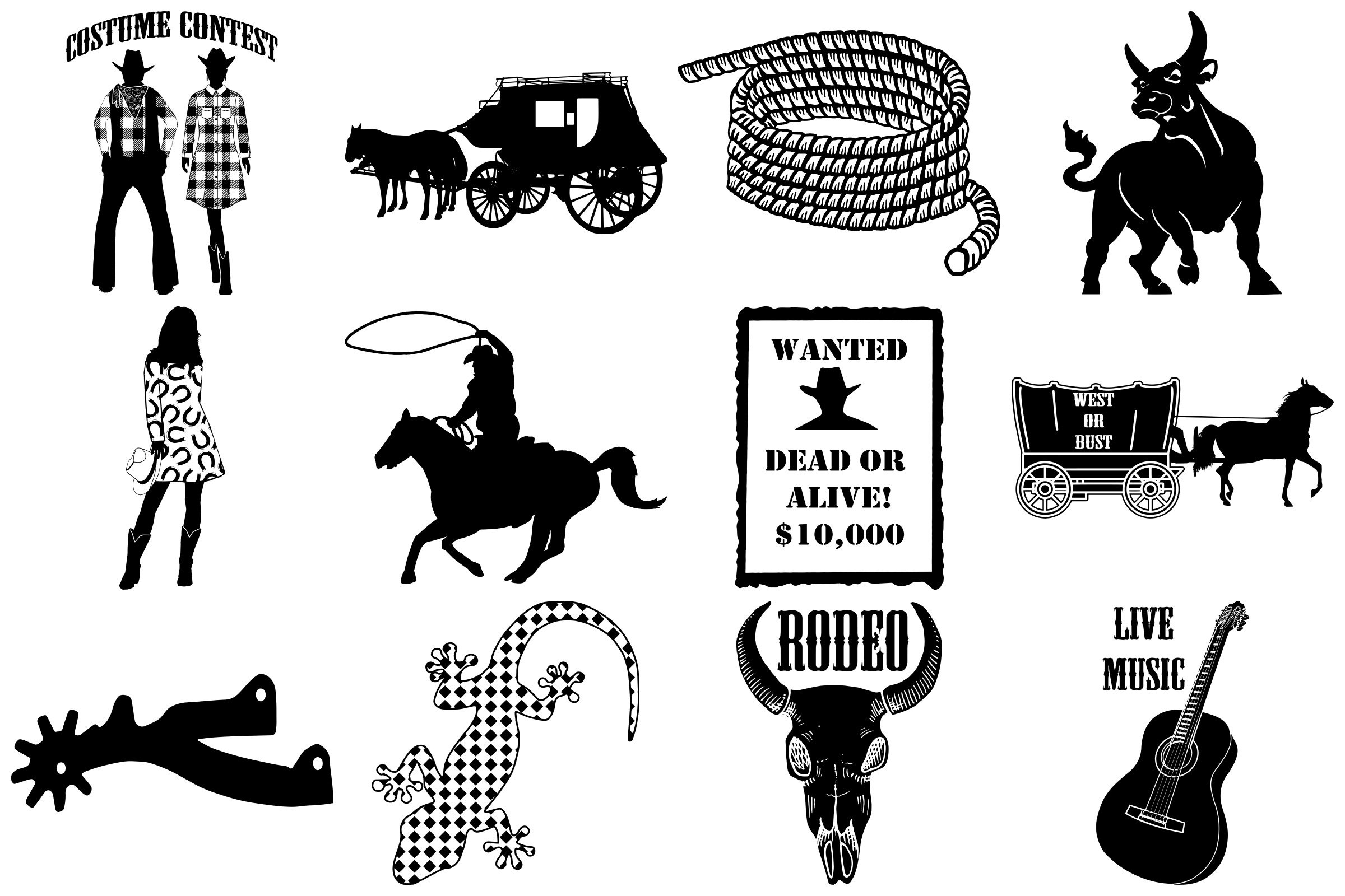 Wild West Cowboy Silhouettes AI EPS Vector & PNG (159398 ...