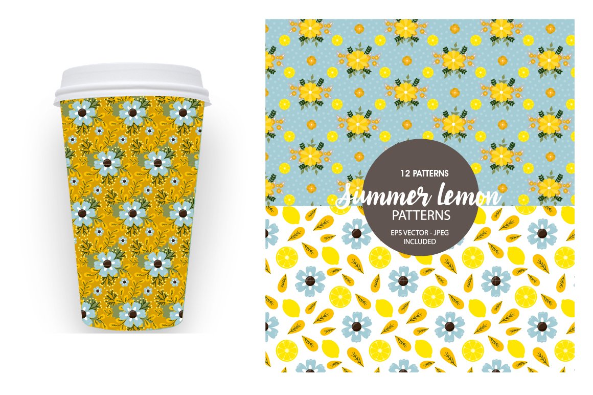 Summer Lemon Pattern collection, vector ai, eps and jp