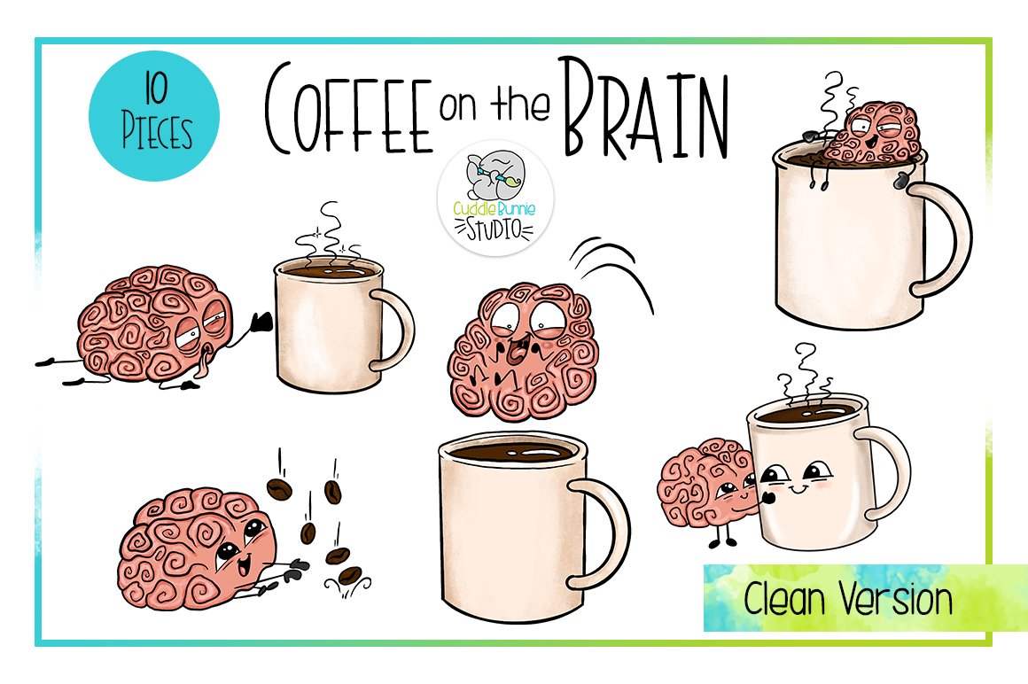 Coffee on the Brain | Funny Coffee Brain Clipart (162229) | Characters ...