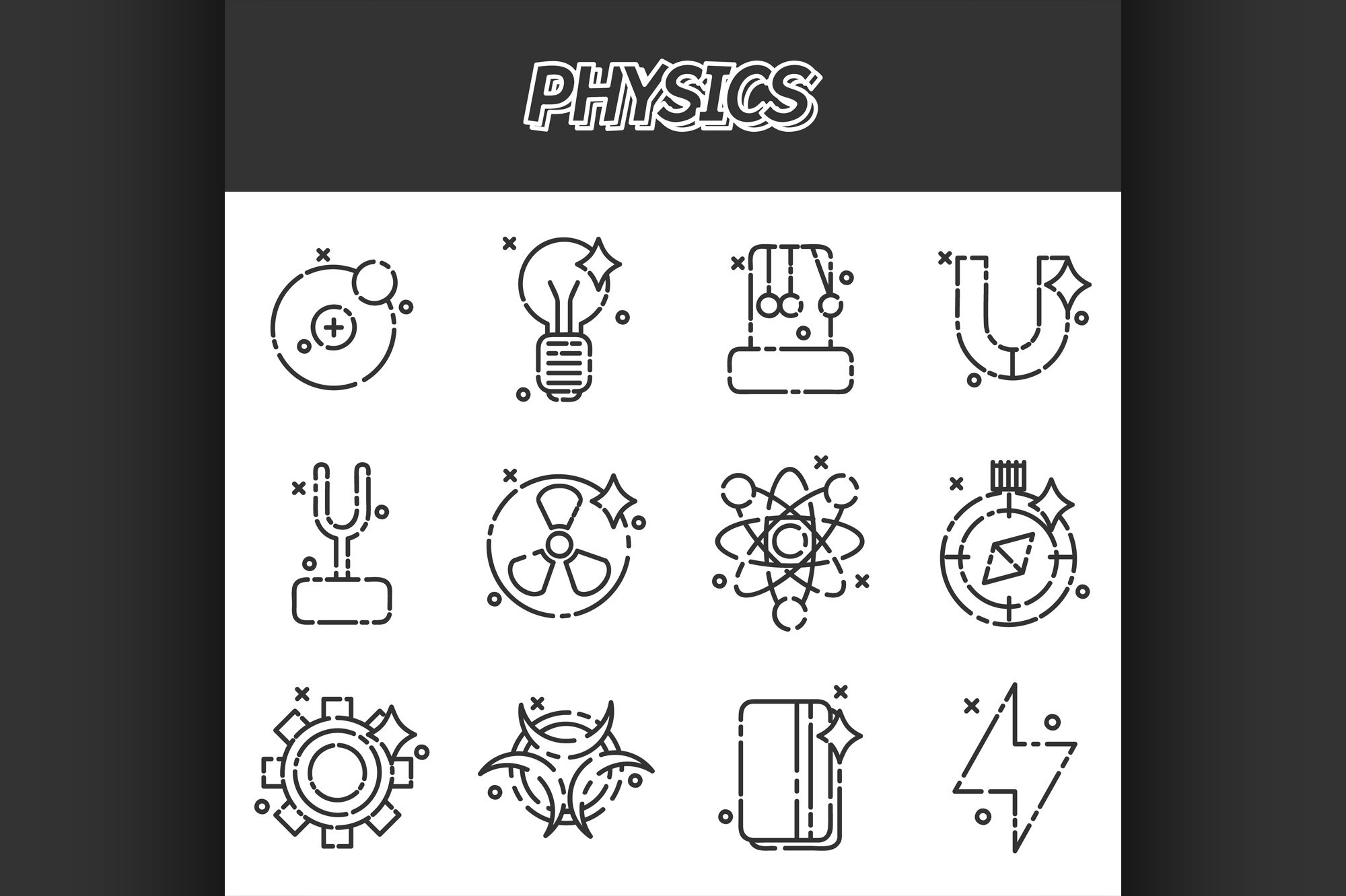 Physics icons set (695538) | Illustrations | Design Bundles
