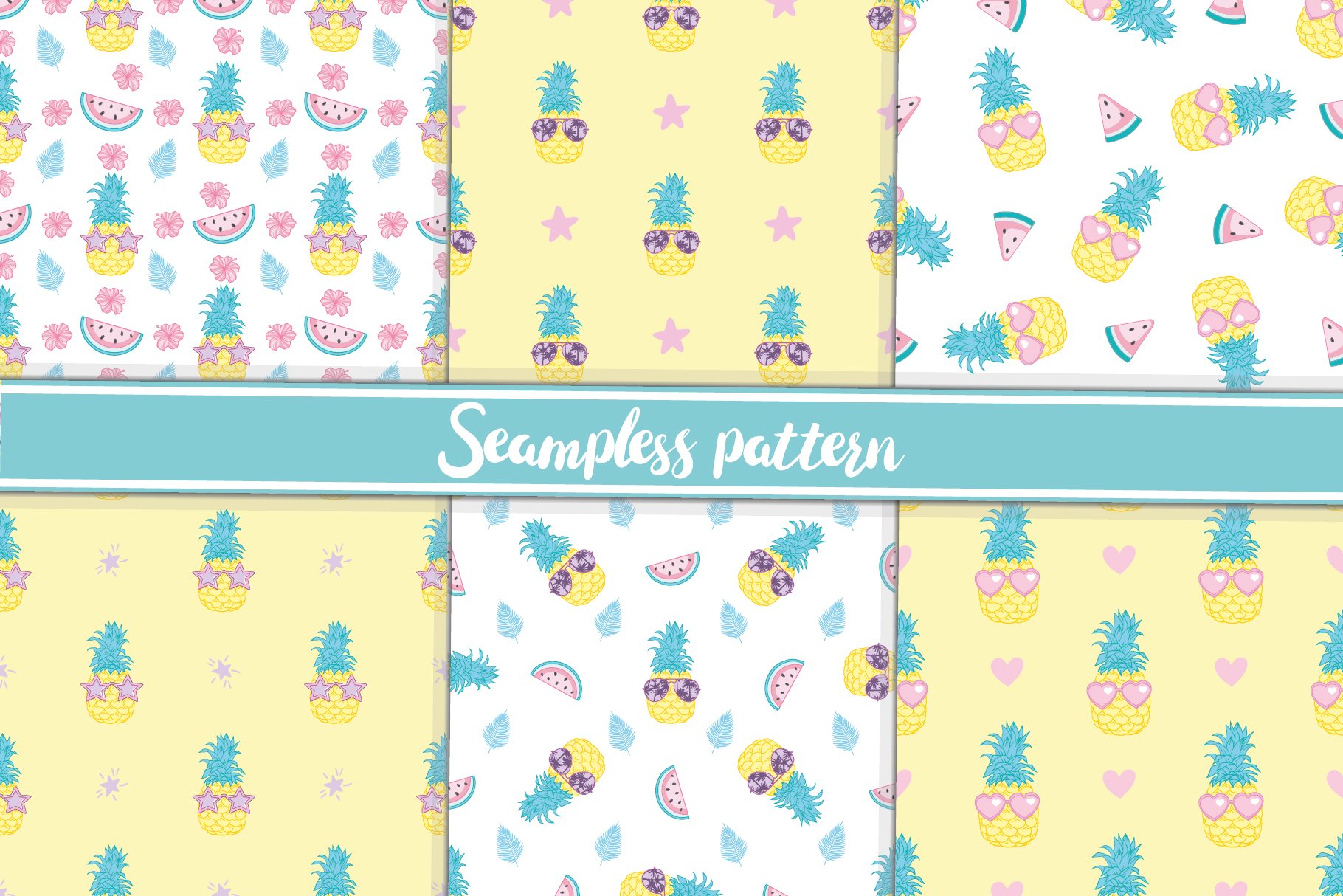 Set pineapple 6 seamless patterns. (2279226) | Patterns | Design Bundles