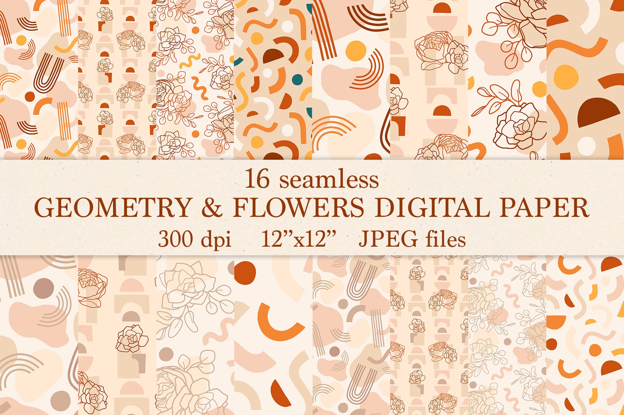 Floral boho digital paper, Boho abstract seamless pattern