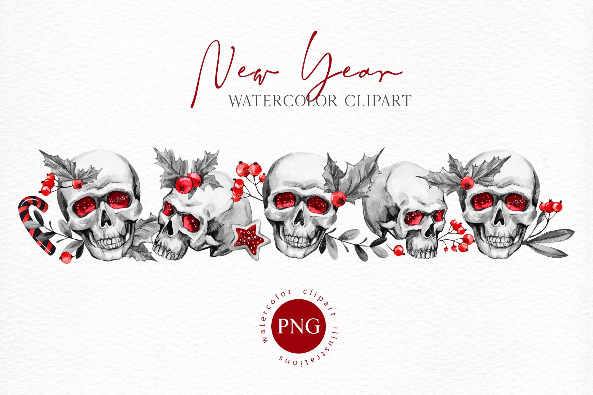 Skulls border New Year Holiday fun garland PNG clipart