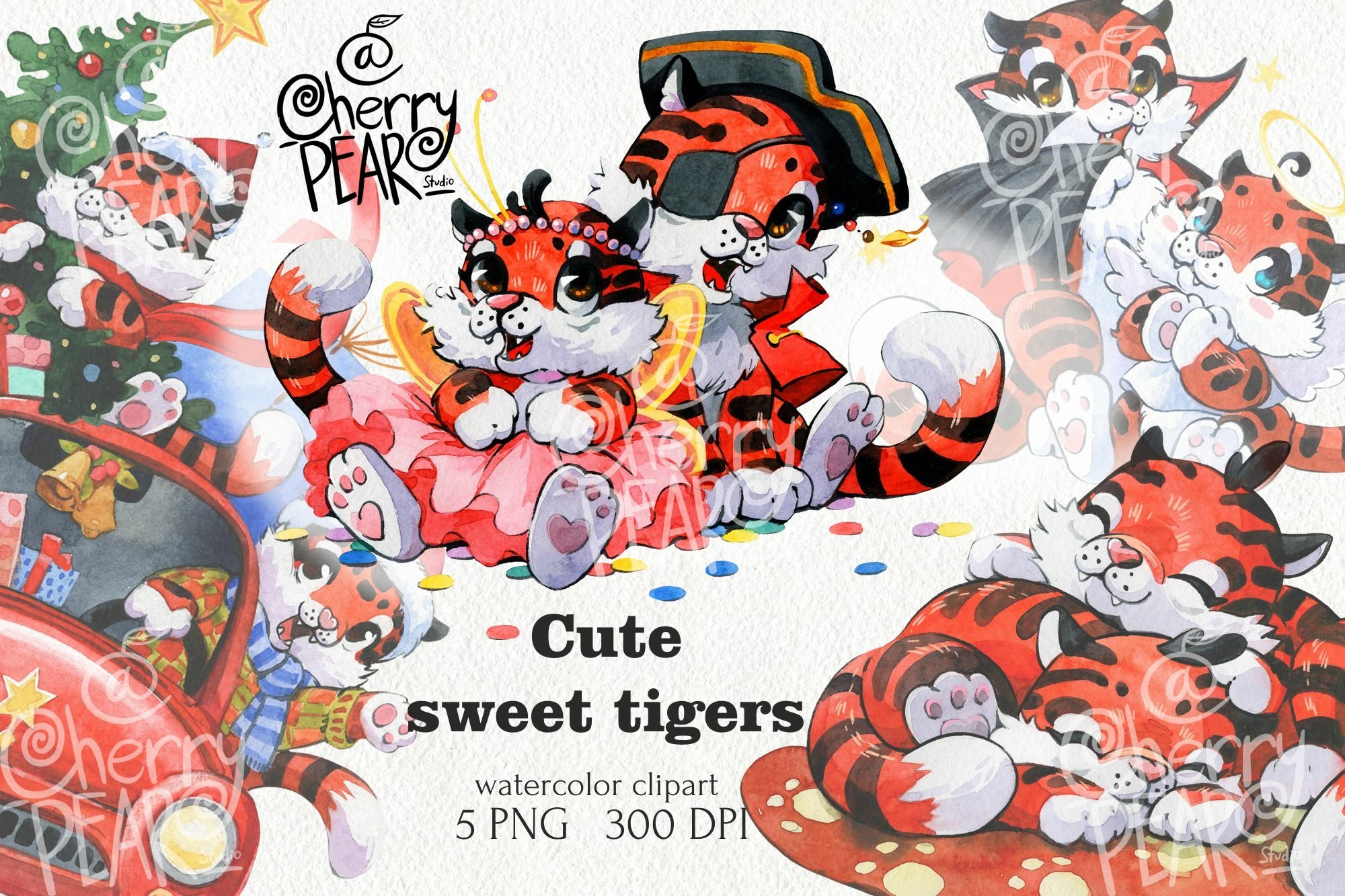Cute sweet tigers clipart, Watercolor clip art, sublimation (1797832 ...
