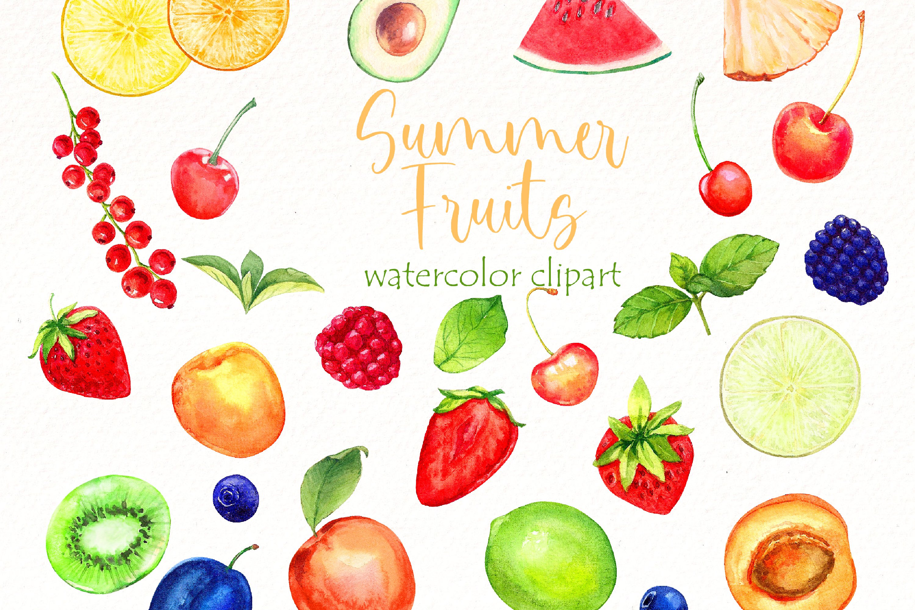 Watercolor Fruits Clipart Bundle | Summer tropical png. (1813715 ...