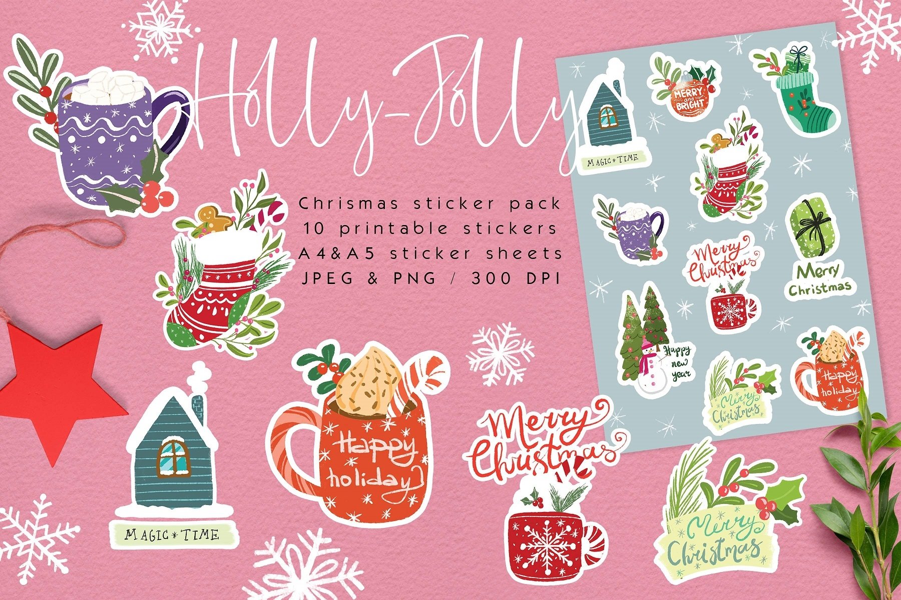 Holly-jolly Christmas Sticker Pack (2286122) | Stickers | Design Bundles