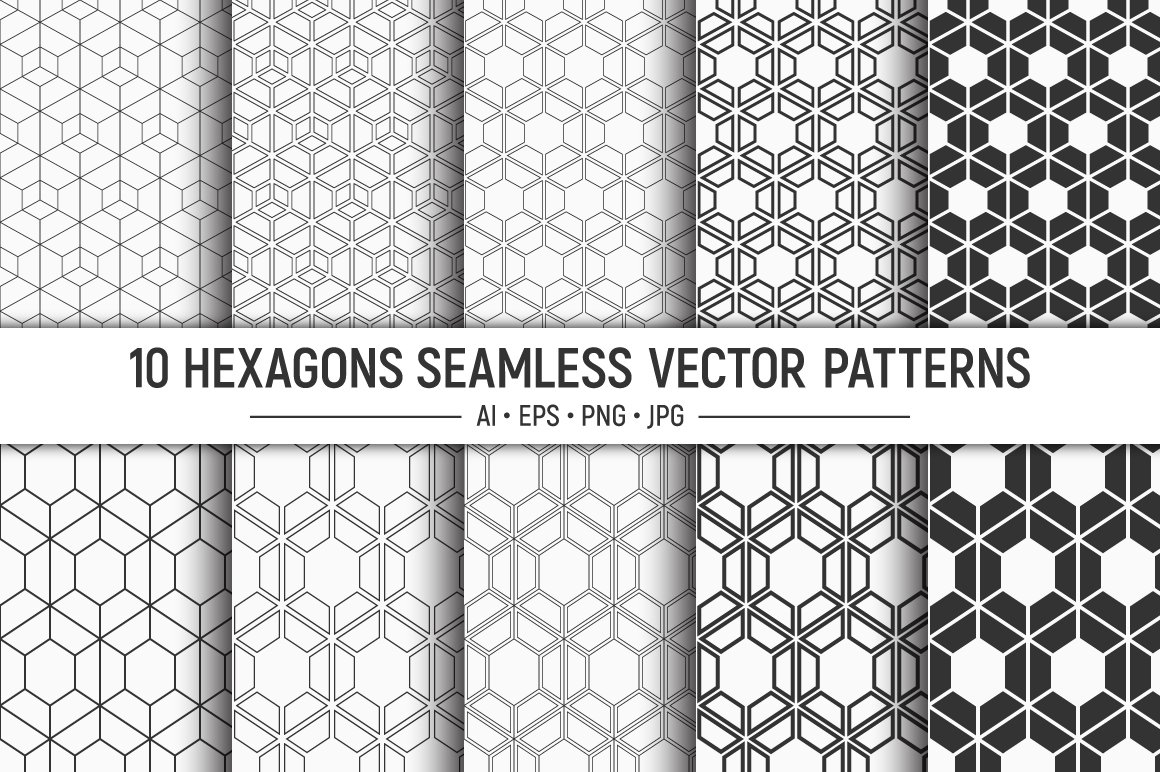 10 hexagons seamless vector patterns