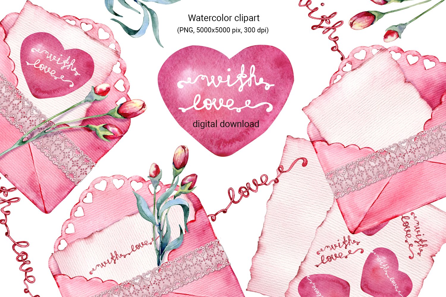 Watercolor envelope clipart, sheet of paper, love clipart (1374595 ...