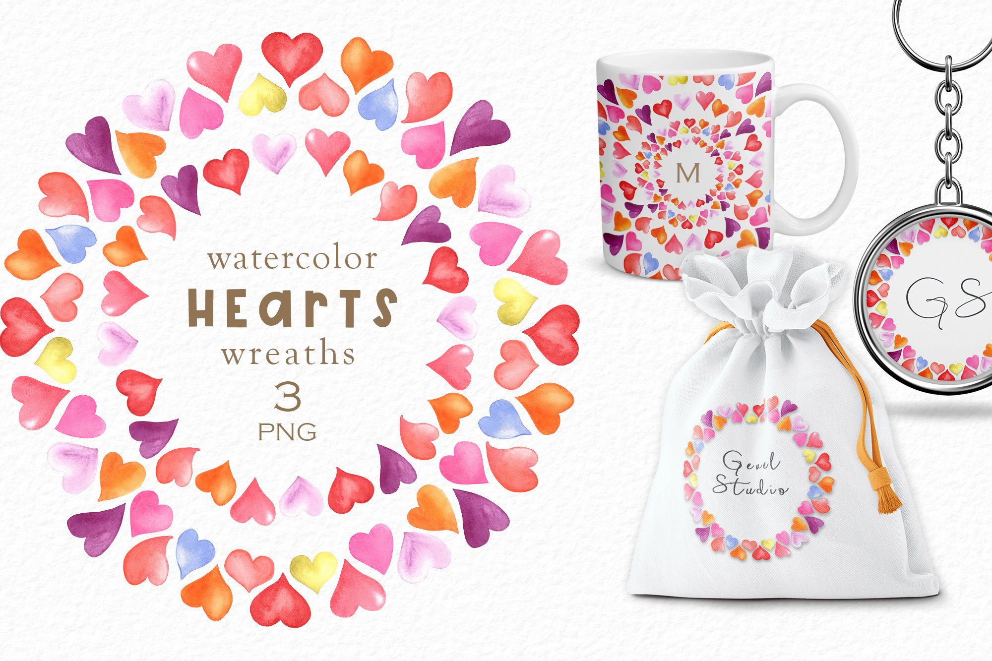 Watercolor Valentine's day clip art, Wreath sublimation PNG (1786352 ...