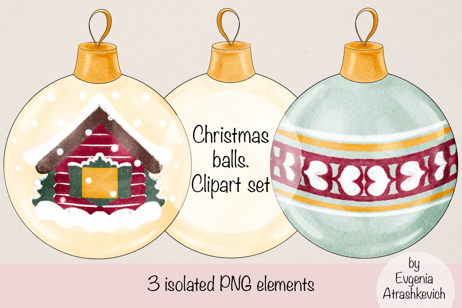Christmas balls. Clipart set - 3 PNG - 300 DPI (2243137)