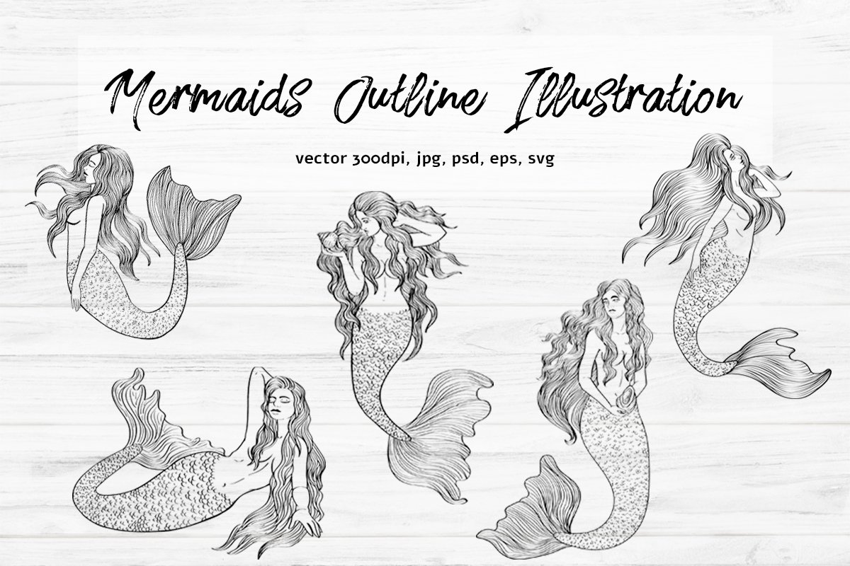 Simple Mermaid Outline Drawing