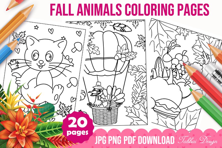 Autumn Animals Colouring Pages