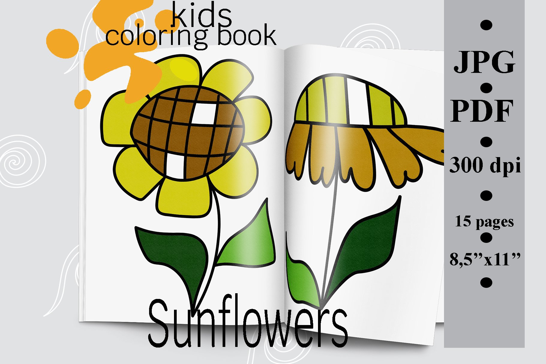 Sunflowers Kids coloring book, Printable colouring pages